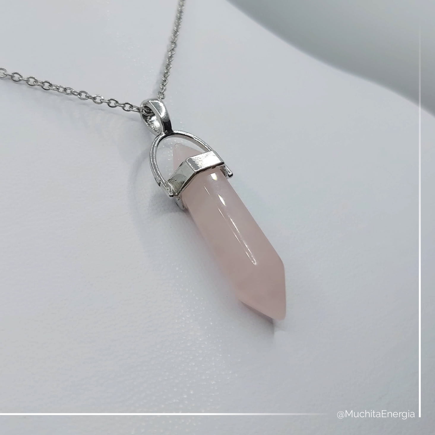 Dije péndulo de Cuarzo Rosa | Plateado - Muchita Energía